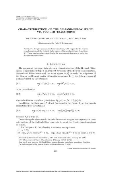 Pdf Characterization Of The Gelfand Shilov Spaces Via Fourier Transforms
