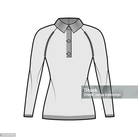 폴로 스웨터 테크니컬 패션 일러스트와 리브 헨리 넥 클래식 칼라 라글란 슬리브 힙 길이 니트 트리밍 0명에 대한 스톡 벡터 아트 및 기타 이미지 Istock