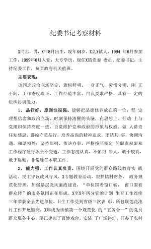 纪委书记考察材料 docx 蚂蚁文库