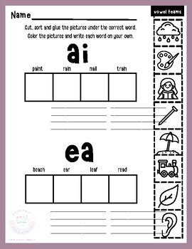 Phonics Worksheet Practice With Vowels Ea And Ai By Space Speech Therapy Llc