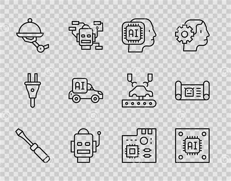 Set Line Screwdriver Processor With Microcircuits Cpu Humanoid Robot
