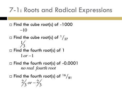 PPT Unit 6 Radical Functions 7 1 Roots And Radical Expressions PowerPoint Presentation ID