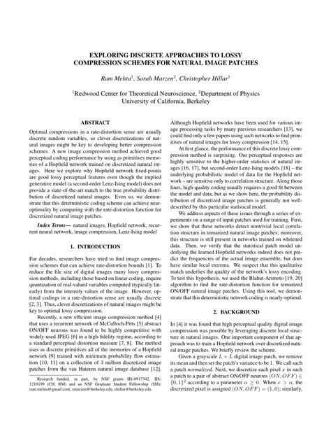 Pdf Exploring Discrete Approaches To Lossy Compression Schemes For Natural Image Patches