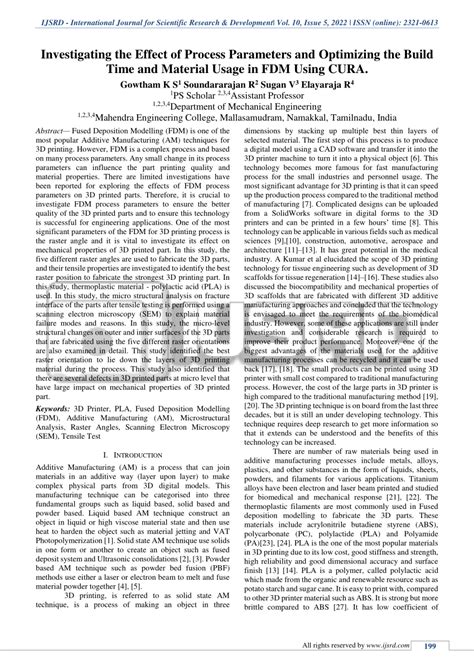 Pdf Investigating The Effect Of Process Parameters And Optimizing The Build Time And Material