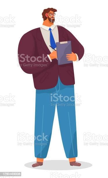 심각한 남자 수염 사업가 옷을 입고 공식적으로 전체 높이 벡터 일러스트에 서 가득 찬에 대한 스톡 벡터 아트 및 기타 이미지 가득 찬 감독 개념 Istock