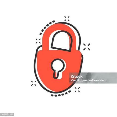 벡터 만화 스타일에서 만화 자물쇠 아이콘입니다 자물쇠 사물함 기호 그림 그림 자물쇠 비즈니스 스플래시 효과 개념입니다 누름 버튼에 대한 스톡 벡터 아트 및 기타 이미지