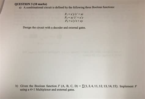 solved question 3 10 marks a a combinational circuit is