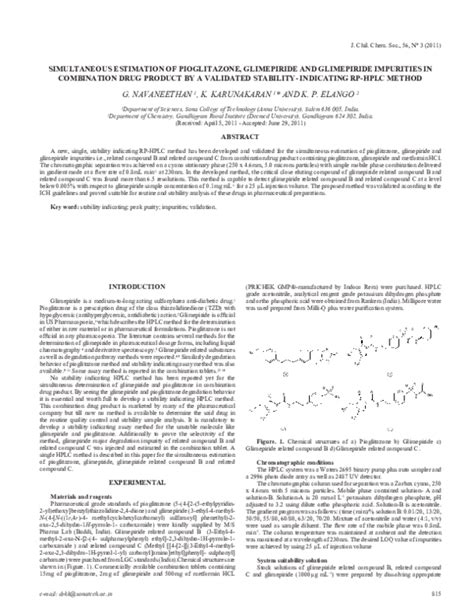 Pdf Simultaneous Estimation Of Pioglitazone Glimepiride And Glimepiride Impurities In