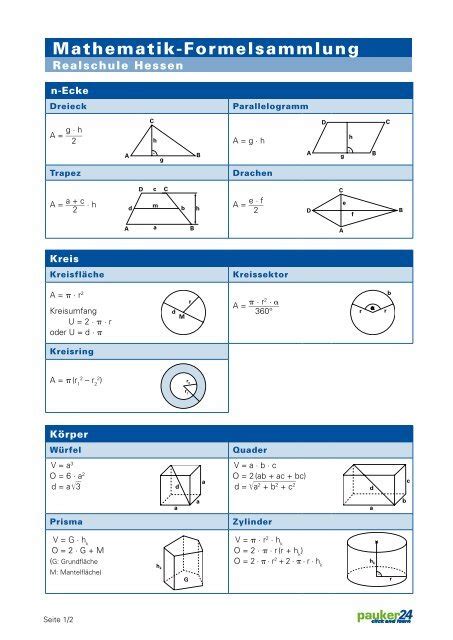Formelsammlung Mathematik Mathematisch Naturwissenschaftliche