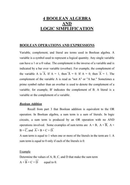 Laws Of Boolean Algebra Pptx