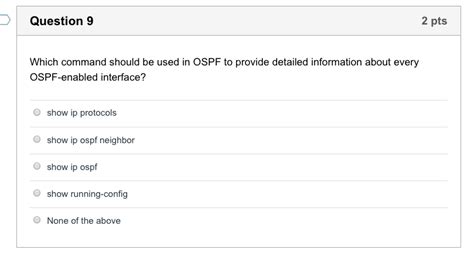 Solved Question 9 2 Pts Which Command Should Be Used In Ospf