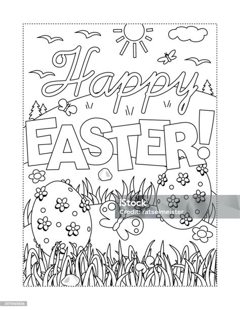 해피 부활절 휴일 인사말 색칠 공부 페이지 기호 포스터 배너 검색에 대한 스톡 벡터 아트 및 기타 이미지 검색 공휴일 나비 Istock