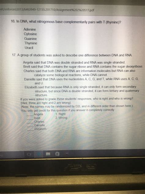 Solved In Dna What Nitrogenous Base Complementarily Pairs