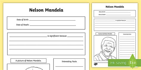 Nelson Mandela Significant Individual Writing Frame