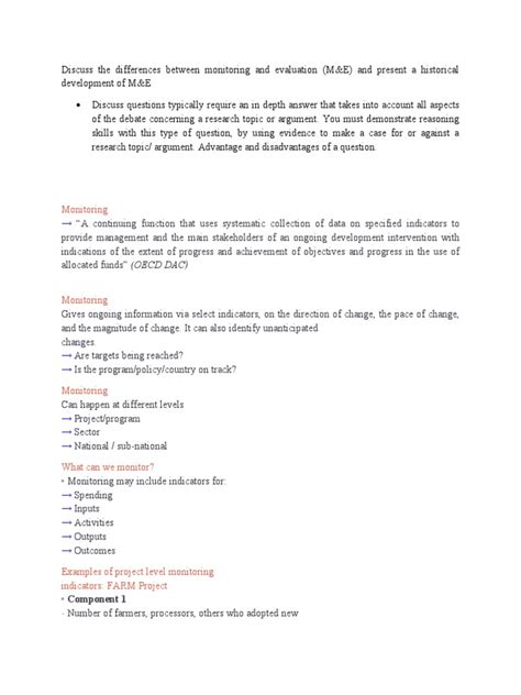 Discuss The Differences Between Monitoring And Evaluation Pdf Evaluation Monitoring And