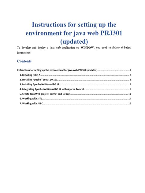 Instructions For Setting Up The Environment For Java Web Prj301