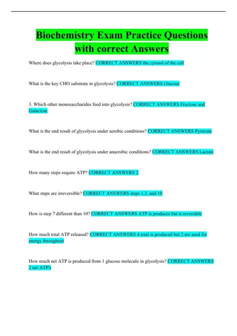 Biochemistry Exam Practice Questions With Correct Answers Biochemistry Stuvia Us