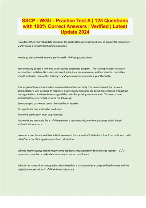 Sscp Wgu Practice Test A 125 Questions With 100 Correct Answers Verified Latest