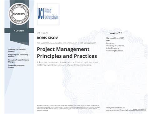 Specialization PROJECT MANAGEMENT Principles And Practices KISOV BORIS