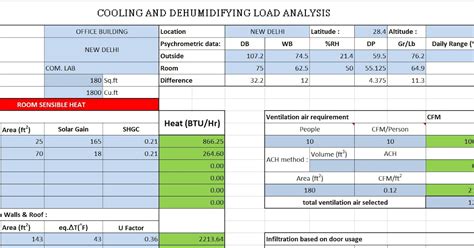 Heat Load Calculation E20 Excel Spreadsheet