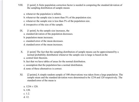Solved VIII Point A Finite Population Correction Chegg