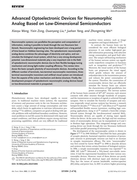 Advanced Optoelectronic Devices For Neuromorphic Analog Based On Low‐dimensional Semiconductors