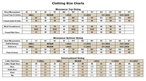 Standard American Clothing Size Chart Sdvu