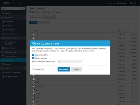 Diskspace Usage Viewer Extension Plesk