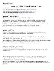 PHET NUCLEAR FISSION INQUIRY LAB Babe Pdf NAME Joseph Rass PhET NUCLEAR FISSION INQUIRY
