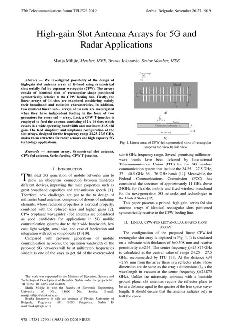 Pdf High Gain Slot Antenna Arrays For 5g And Radar Applications