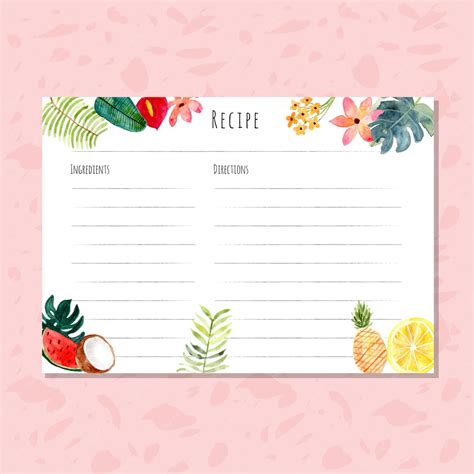 Premium Vector Recipe Card With Tropical Plant Watercolor