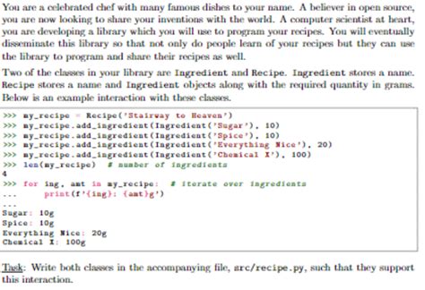 Solved You Are A Celebrated Chef With Many Famous Dishes To