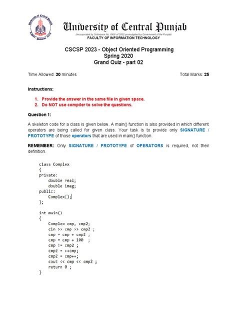 Oop Grand Quiz Part 02 Pdf