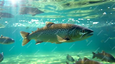 Trucha Arco Iris Nada En El Agua En Una Piscifactoría Piscicultura Ia Generativa Foto Premium