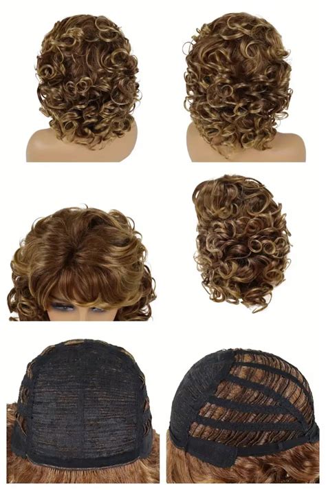 중간 긴 곱슬 밥 컷 가발 Bangs 합성 가발 초보자 친화적 인 내열성 100 밀도 Temu