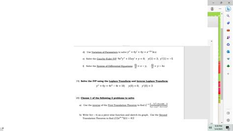 Solved D Use Variation Of Parameters To Solve