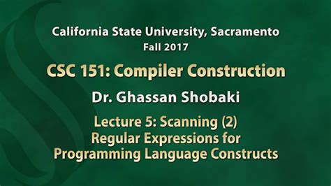 compilers lecture 5 scanning 2 regular expressions for programming