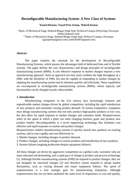 Pdf Reconfigurable Manufacturing System A New Class Of Systems