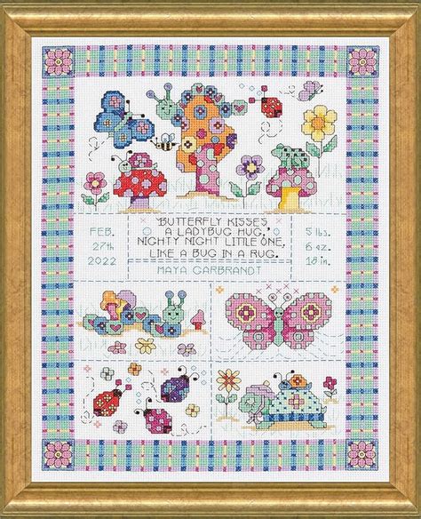 Janlynn 14 Count Bug In A Rug Birth Record Counted Cross