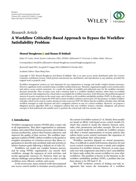Pdf A Workflow Criticality Based Approach To Bypass The Workflow Satisfiability Problem