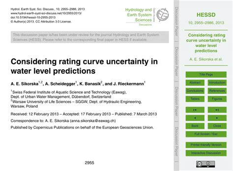 Pdf Considering Rating Curve Uncertainty In Water Level Predictions