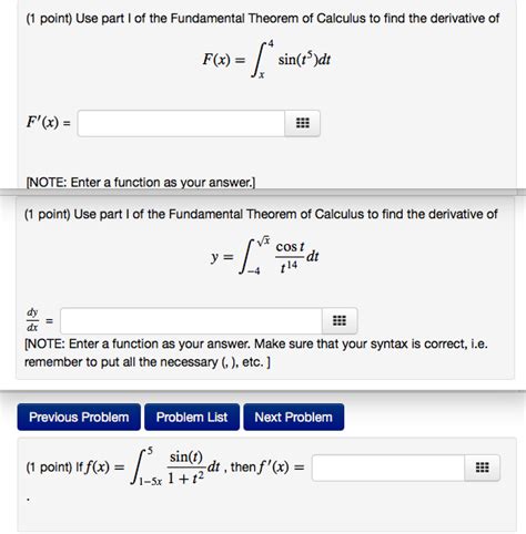 solved 1 point use part i of the fundamental theorem of