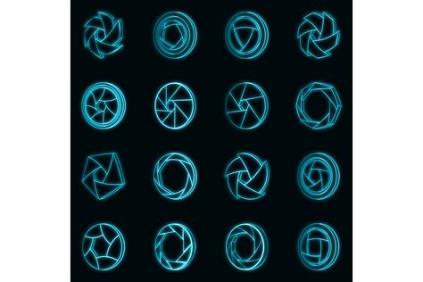 Camera Aperture Icons Set Vector Neon Graphic By Ylivdesign · Creative Fabrica
