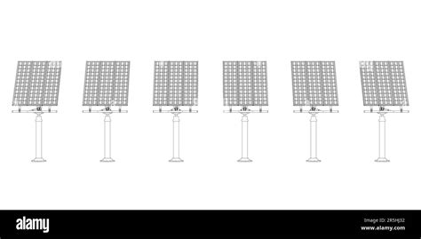 Outline Of A Set Of Solar Panels From Black Lines Isolated On A White Background Front View 3d
