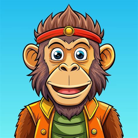 A Cartoon Of A Monkey Wearing A Jacket With A Red Band Around Its Neck