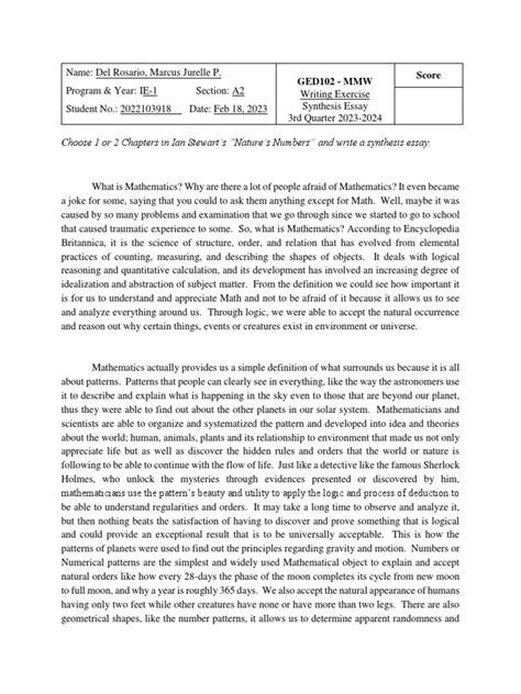 Natures Numbers Synthesis Essay Pdf Mathematics Pattern