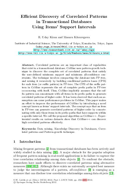 Pdf Efficient Discovery Of Correlated Patterns In Transactional Databases Using Items Support