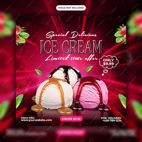 특별한 맛있는 아이스크림 소셜 미디어 포스트 배너 디자인 템플릿 및 Instagram 포스트 배너 프리미엄 Psd 파일