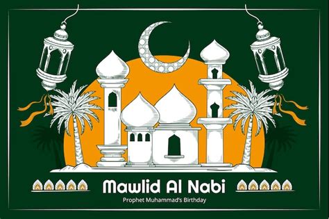 손으로 그린 Mawlid 알 나비 배경 무료 벡터