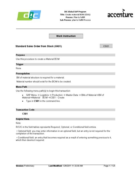 Cs01 Create Material Bom Pdf Areas Of Computer Science Information Technology Management